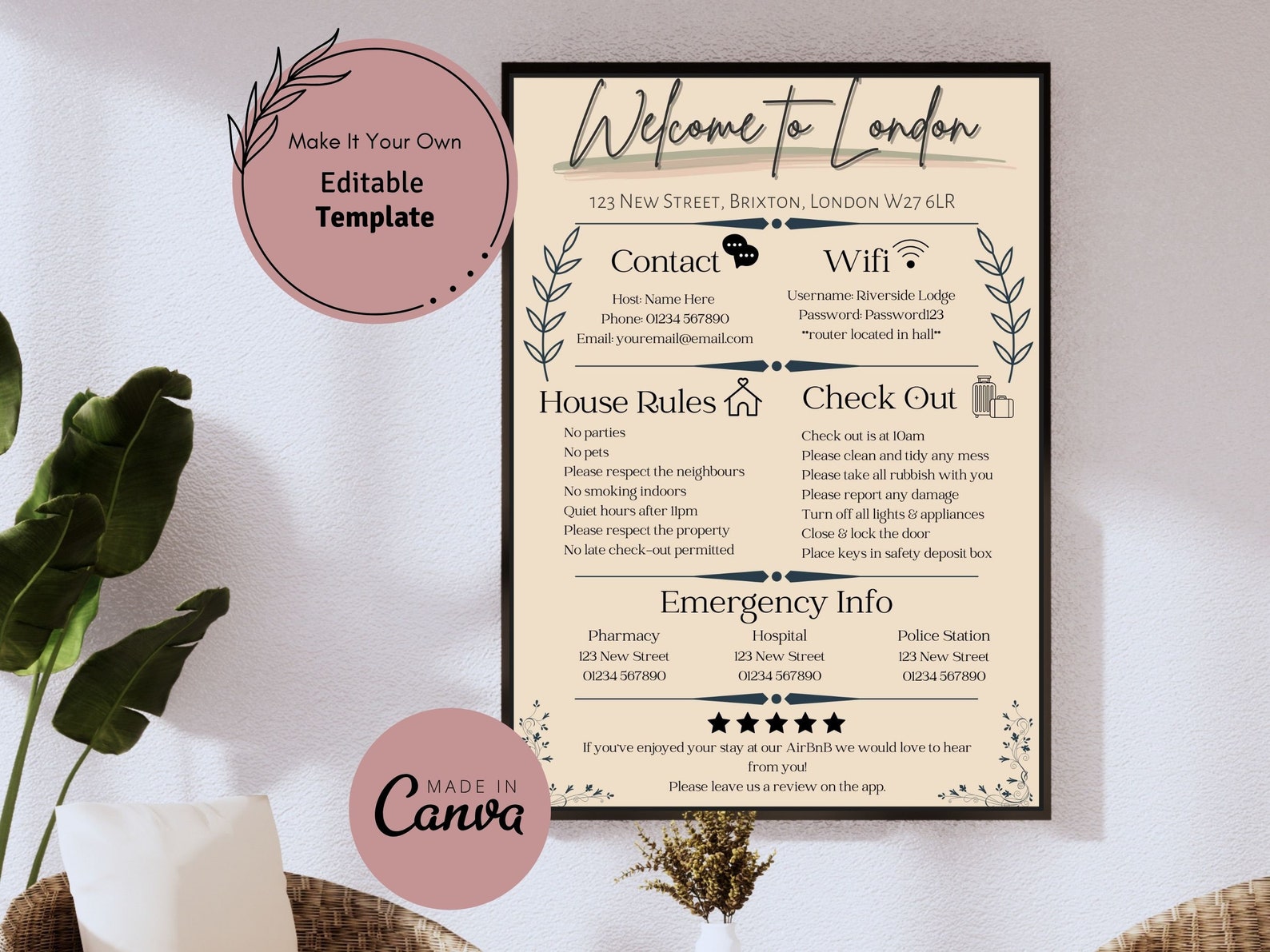 Welcome Sign for Airbnb Hosts, Editable Guest Arrival Poster, Vacation ...
