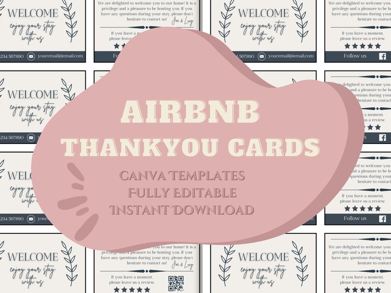 Airbnb Host Thank You Card Template, Editable Canva Airbnb Rental Thank You Template, Printable ...