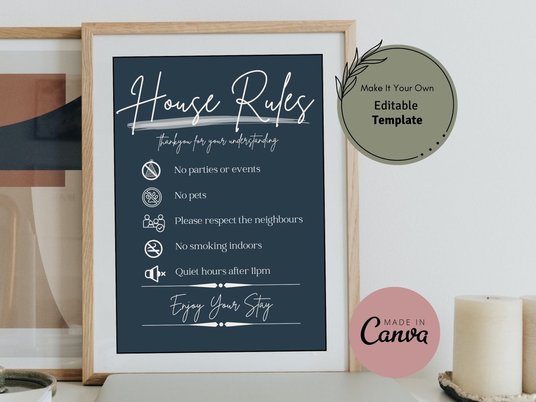 Airbnb Sign Template Editable, House Rules Sign for Airbnb Hosts ...