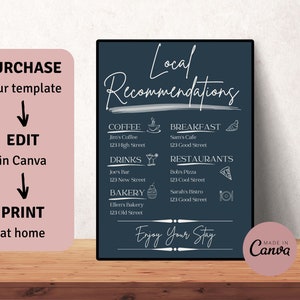 Editable Airbnb Sign Template, Printable Local Recommendations Sign for ...