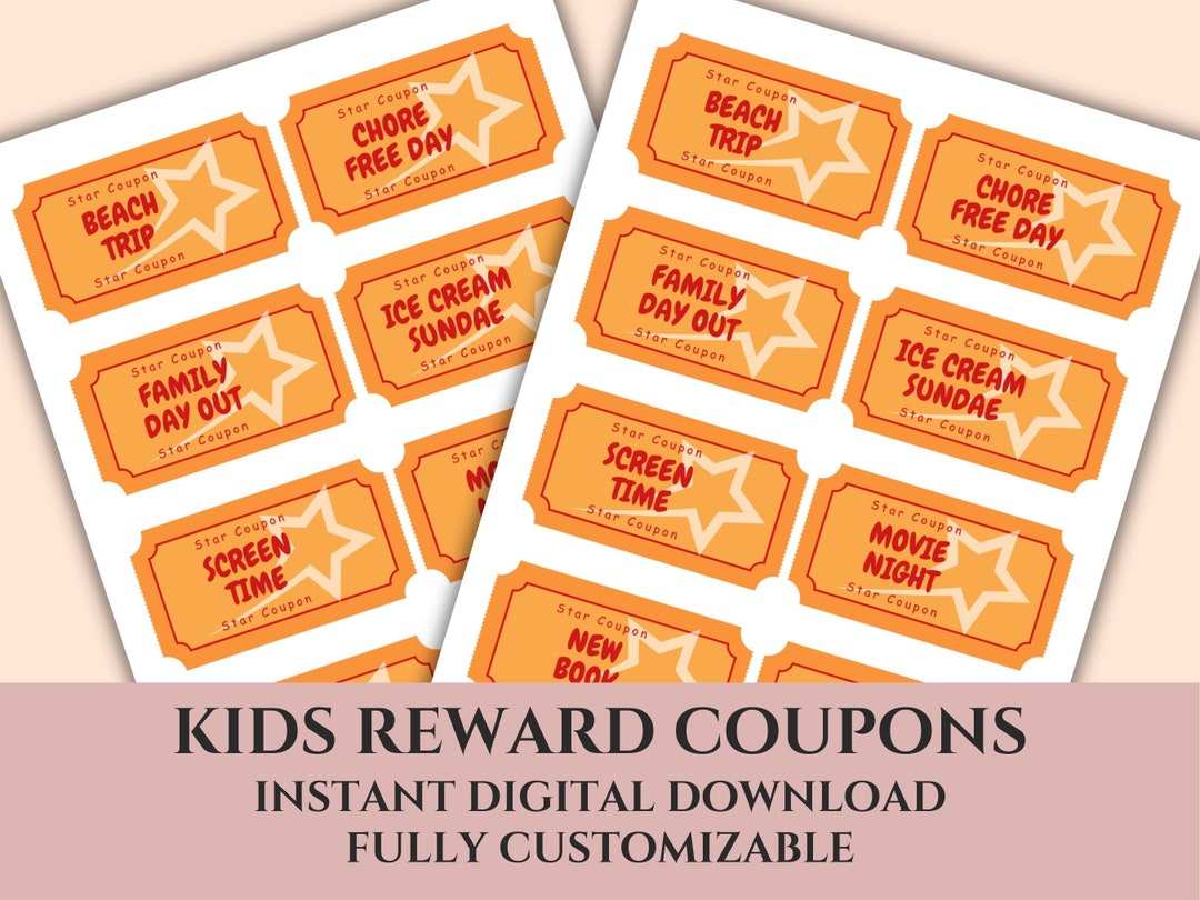 Coupon Book for Kids, Printable Kids Reward Coupons Template, Editable ...