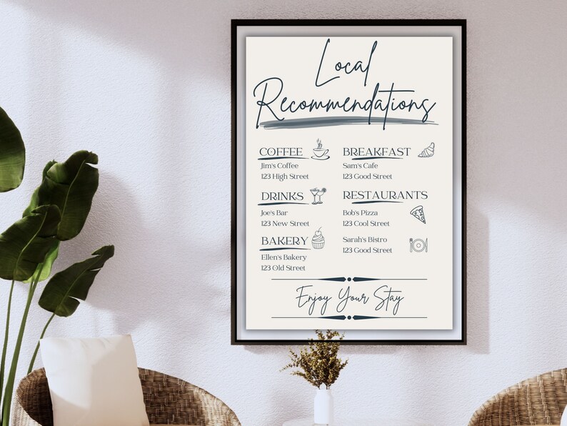 Airbnb Sign Editable, Local Recommendations Sign Template for Airbnb ...