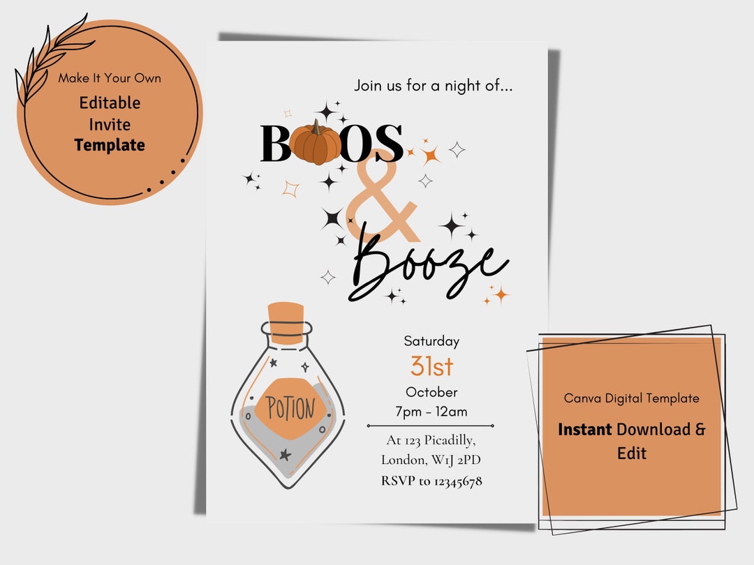 Boos & Booze Party Invitation Template A4 Invite Template - Etsy