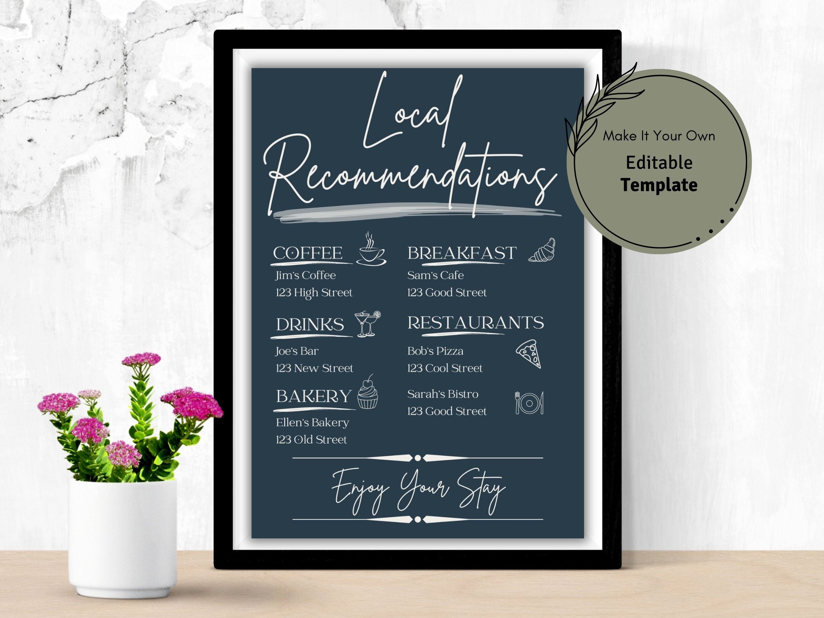Editable Airbnb Sign Template, Printable Local Recommendations Sign for ...