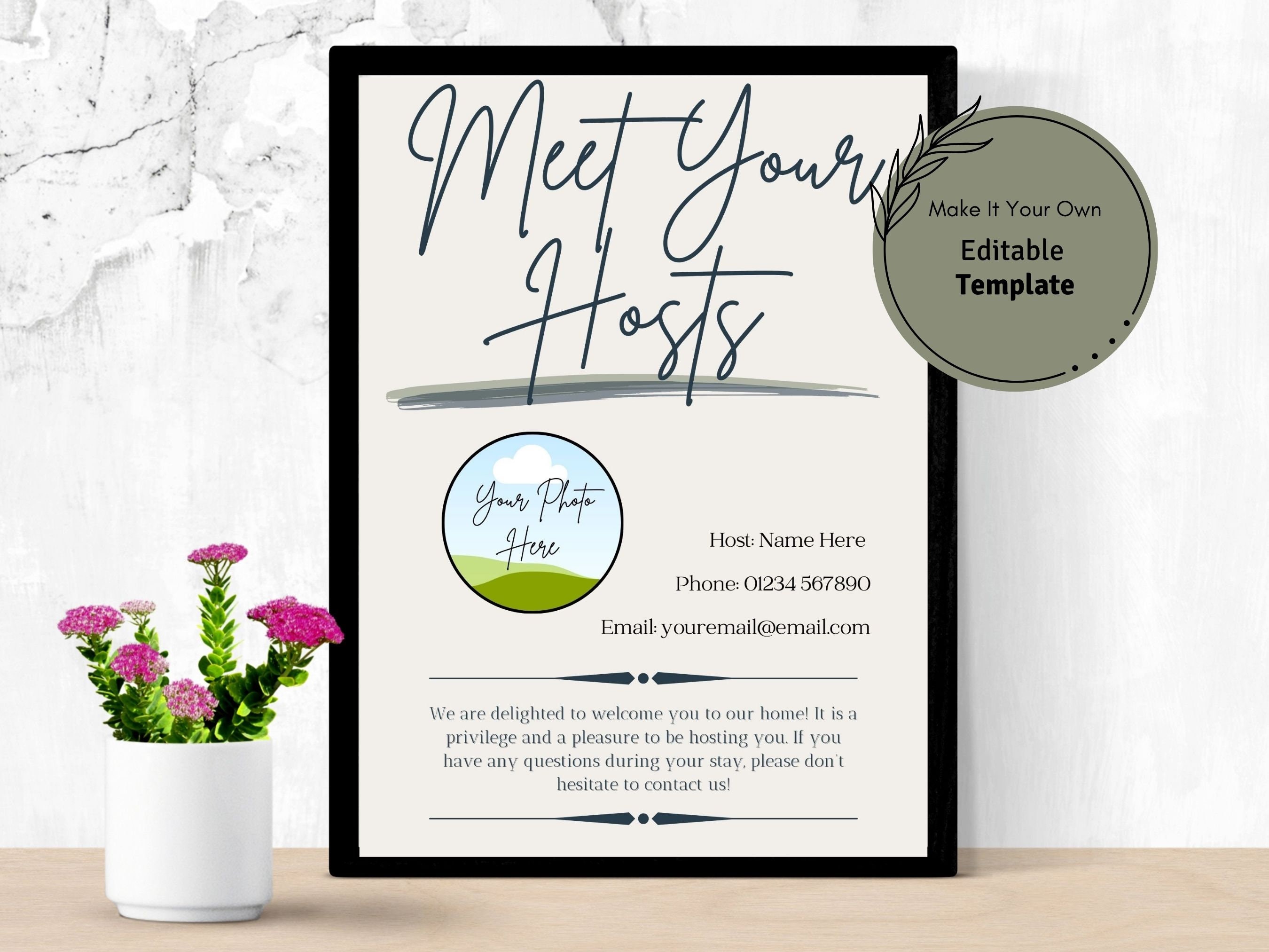 Editable Airbnb Sign Template, Printable Meet Your Hosts Sign for ...