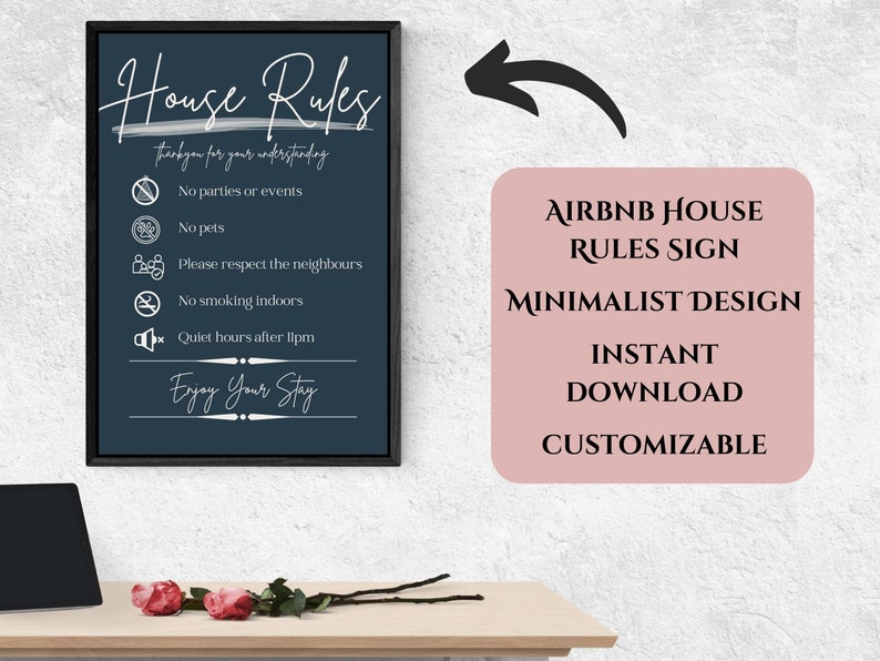 Editable Airbnb Sign Template, Printable House Rules Sign for Airbnb ...