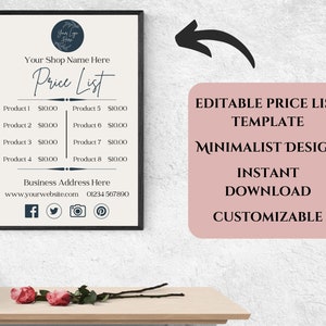 Editable Small Business Price List Template, Printable Pricing Guide ...