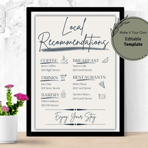 Airbnb Sign Editable, Local Recommendations Sign Template for Airbnb ...