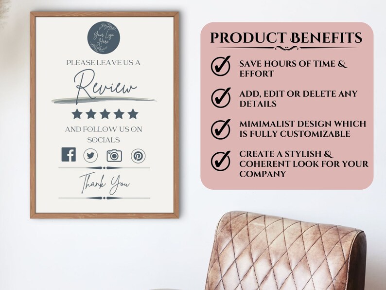 Editable Social Media Sign Template, Leave a Review Sign for Small ...