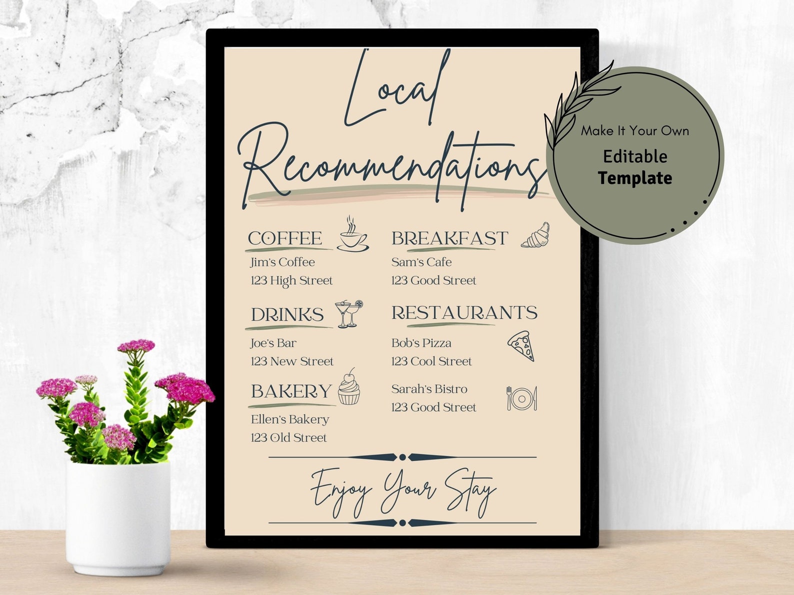Editable Airbnb Sign Template, Printable Local Recommendations Sign for ...