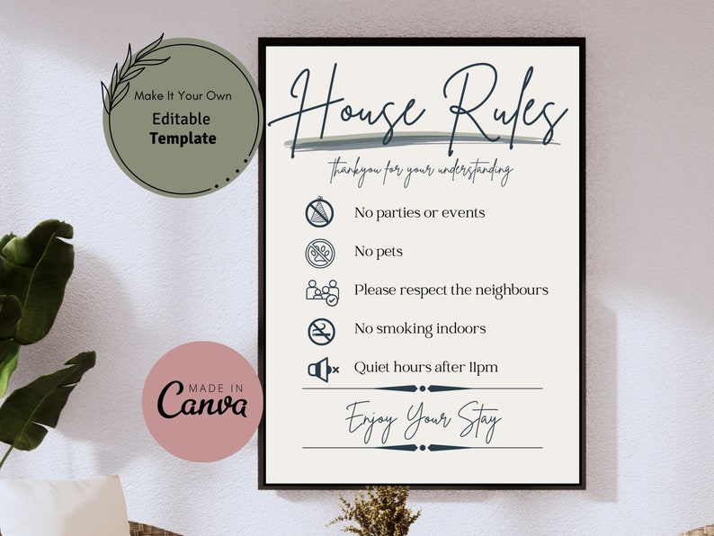 Printable Airbnb Sign Template, Editable House Rules Sign for Airbnb ...