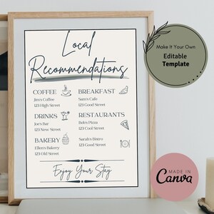 Airbnb Sign Editable, Local Recommendations Sign Template for Airbnb ...