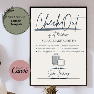 Editable Airbnb Sign Template, Printable Checkout Sign for Airbnb Host ...