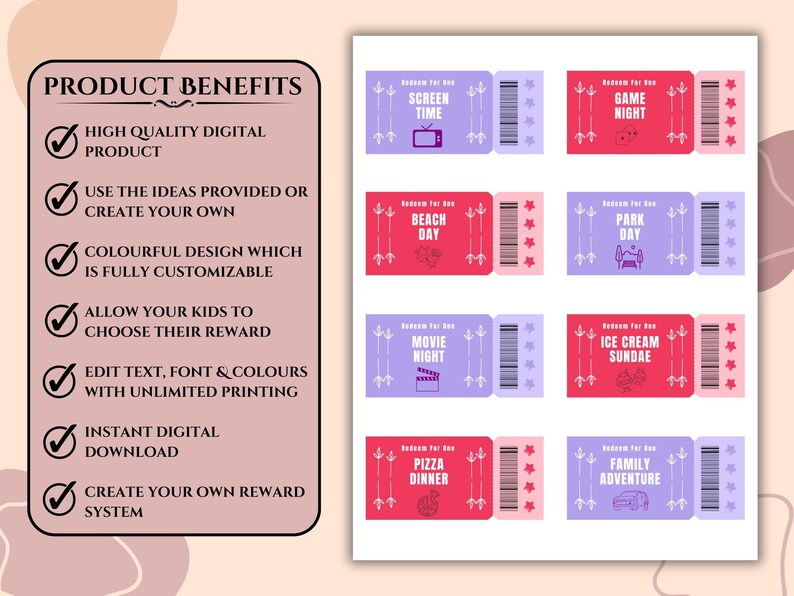 Printable Kids Reward Coupons, Rewards for Kids, Kids Reward Chart ...