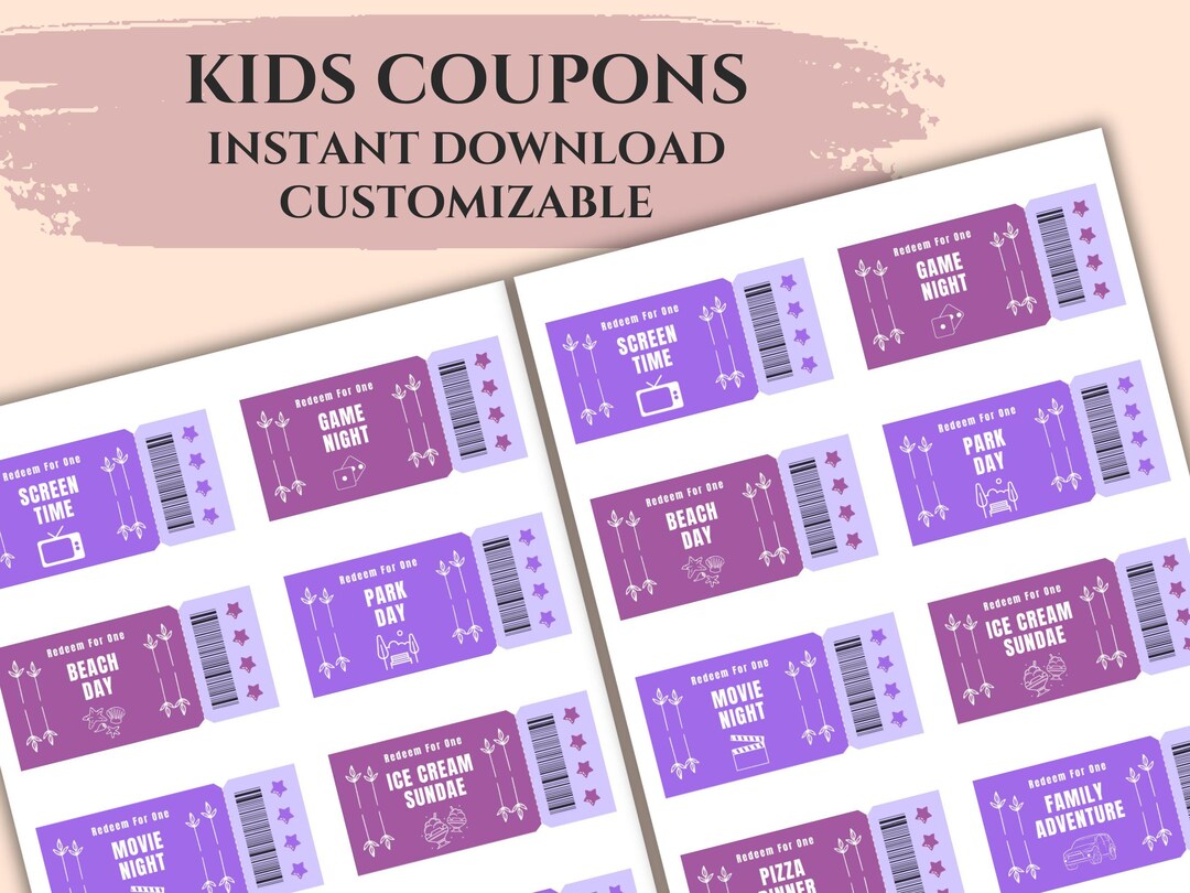 Reward Coupons for Kids, Printable Kids Reward Coupon Template ...
