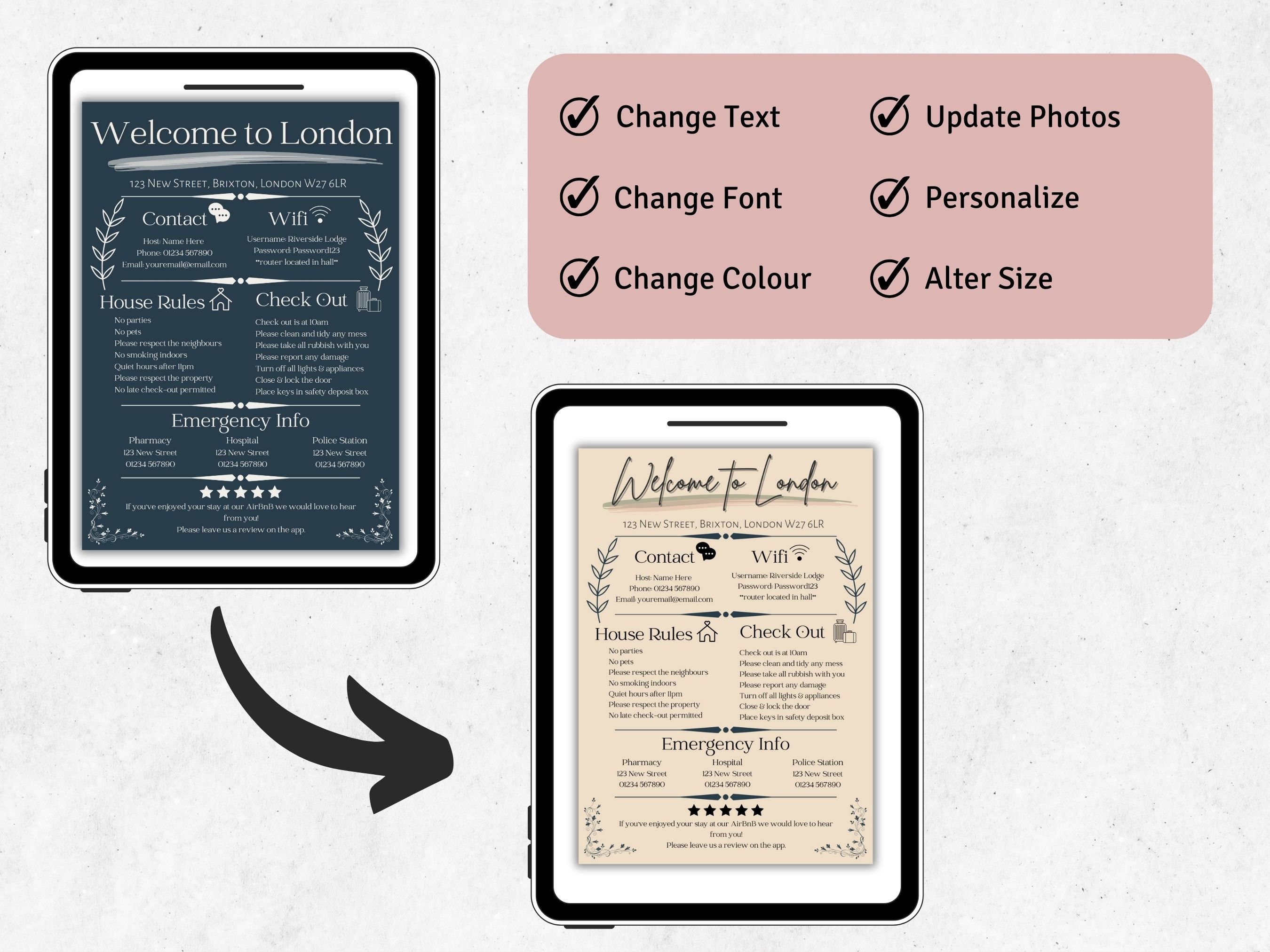 Editable Welcome Sign for Airbnb, Guest Check-in Guide Airbnb, Editable ...