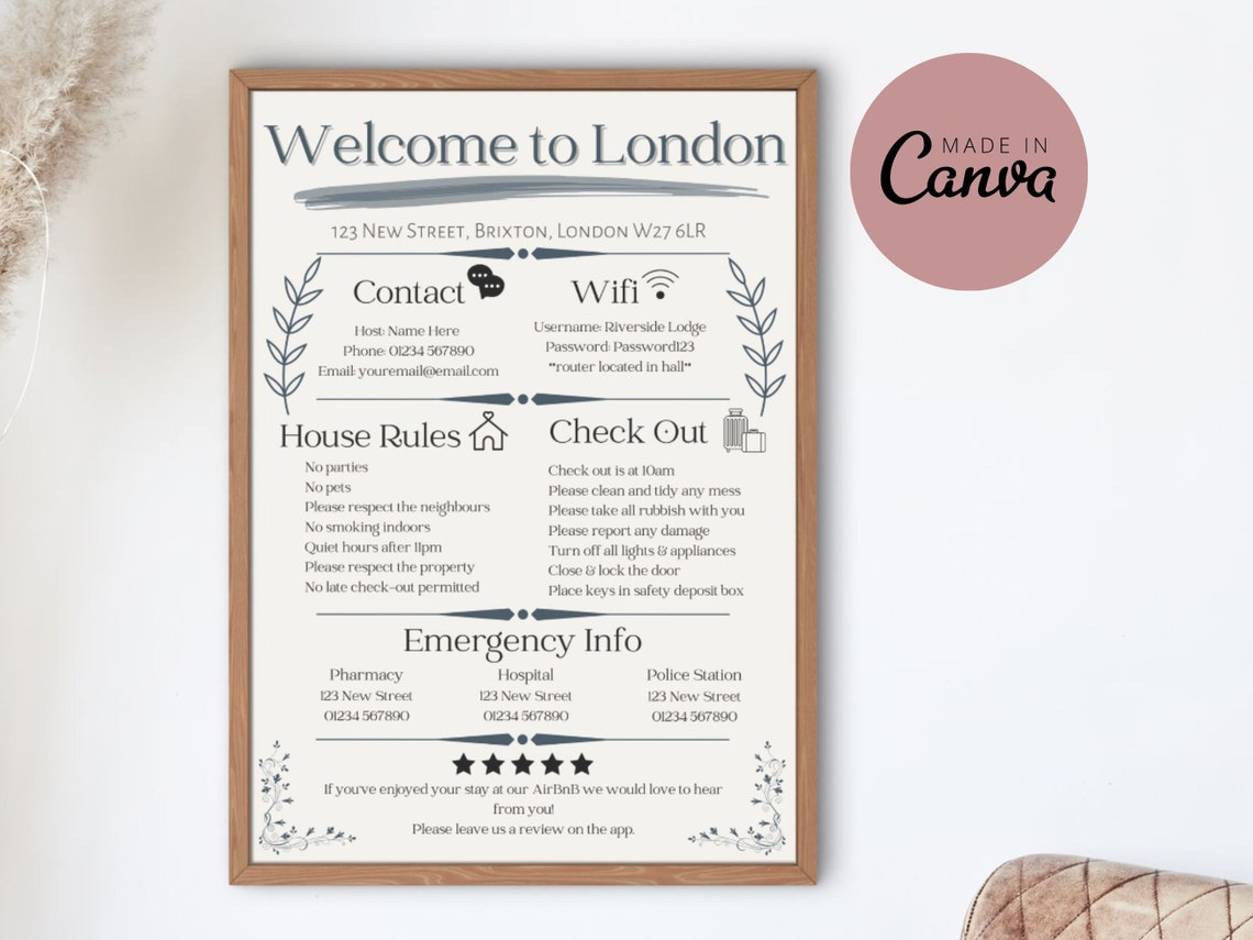 Airbnb Welcome Sign Template, Editable Guest Arrival Poster, Printable ...