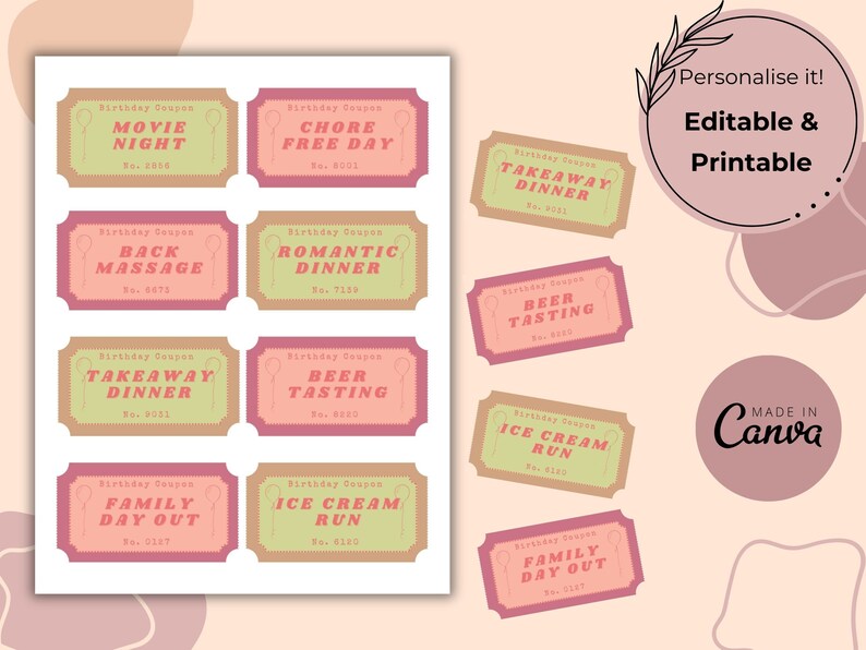 Editable Love Coupon Template, Printable Love Tokens, Last Minute Gift ...
