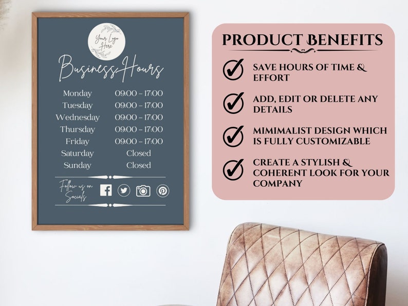 Printable Business Hours Sign Template, Editable Store Opening Times ...