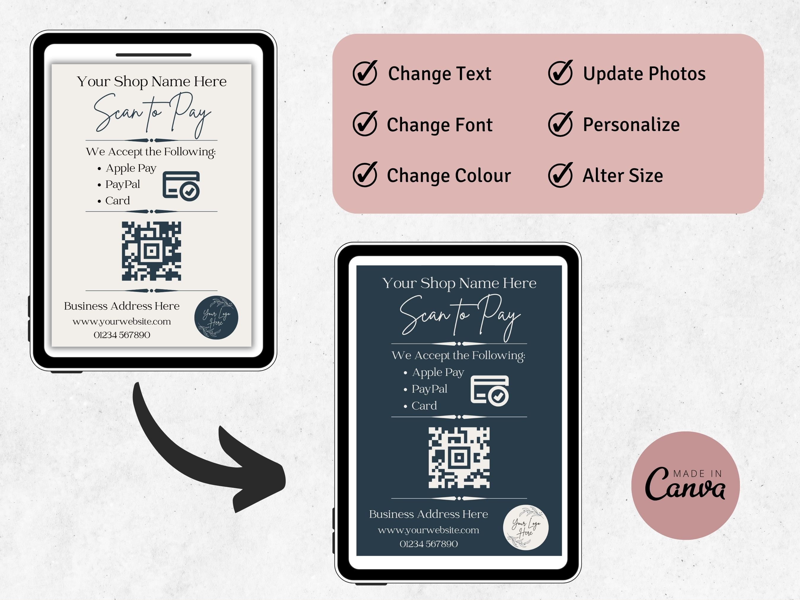 Small Business Sign Template, Editable Scan to Pay Sign, Printable ...