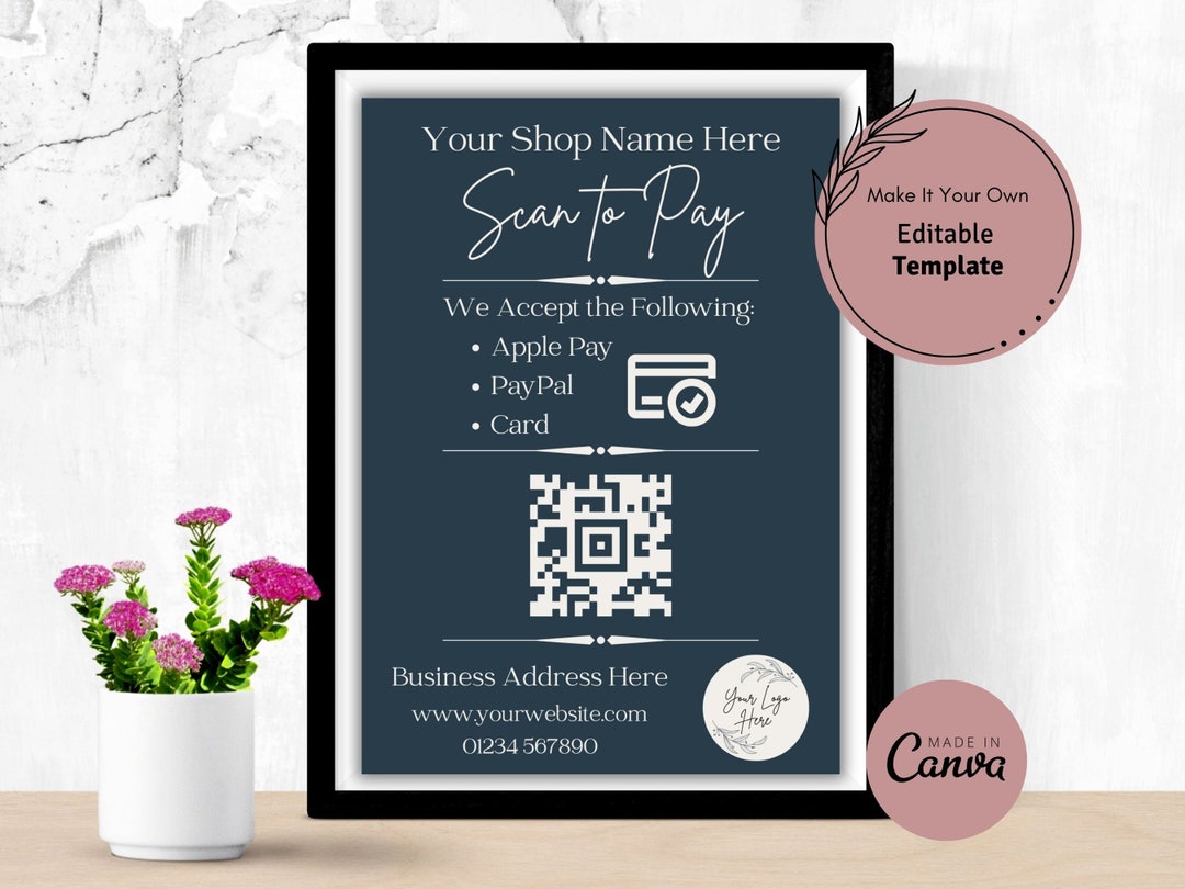 Editable Scan to Pay Sign Template, Printable Small Business Sign ...