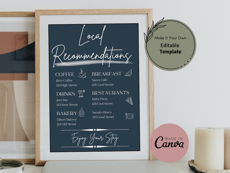 Editable Airbnb Sign Template, Printable Local Recommendations Sign for ...