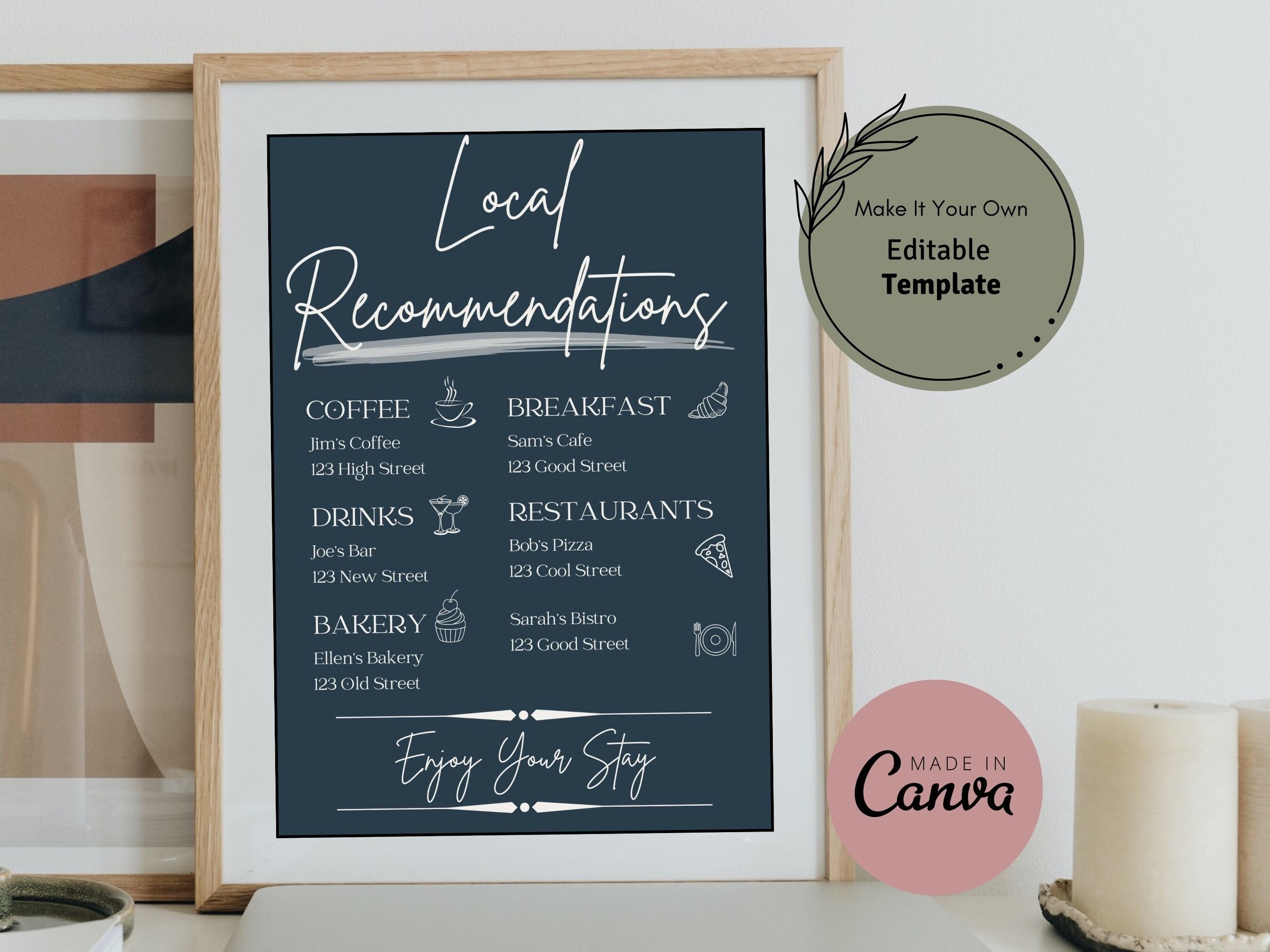 Editable Airbnb Sign Template, Printable Local Recommendations Sign for ...