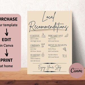 Editable Airbnb Sign Template, Printable Local Recommendations Sign for ...