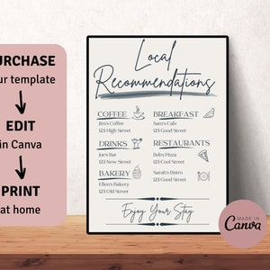 Airbnb Sign Editable, Local Recommendations Sign Template for Airbnb ...