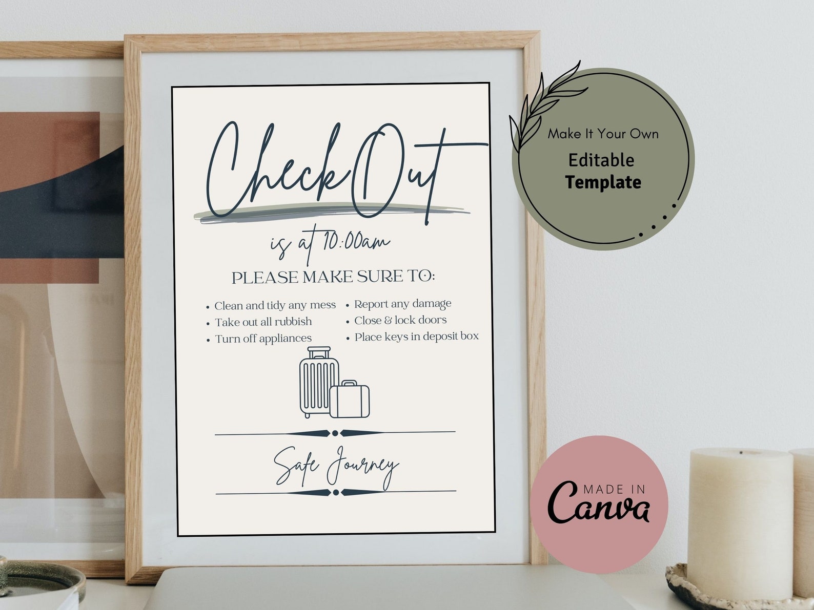 Editable Airbnb Sign Template, Printable Checkout Sign for Airbnb Host ...
