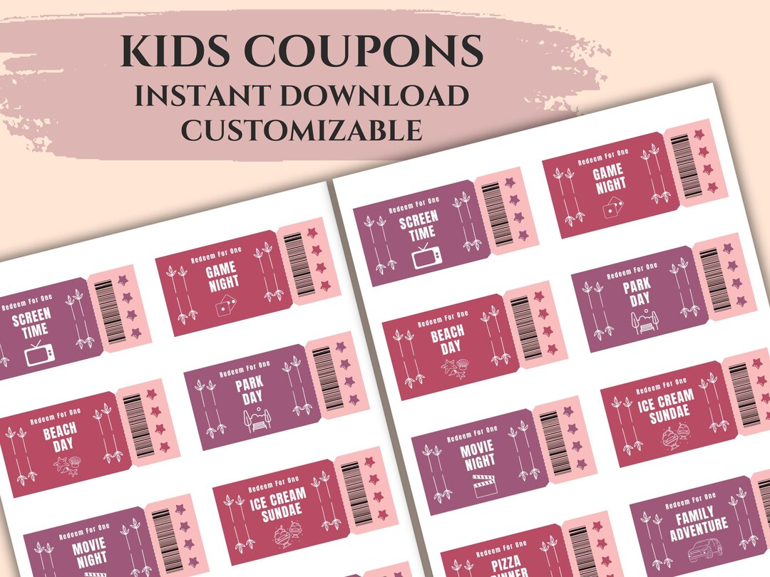 Reward Coupons for Kids, Printable Kids Reward Coupon Template ...