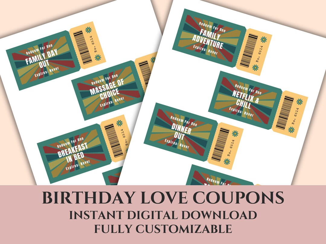 Editable Coupon Template, Printable Birthday Coupons, Anniversary Gift ...