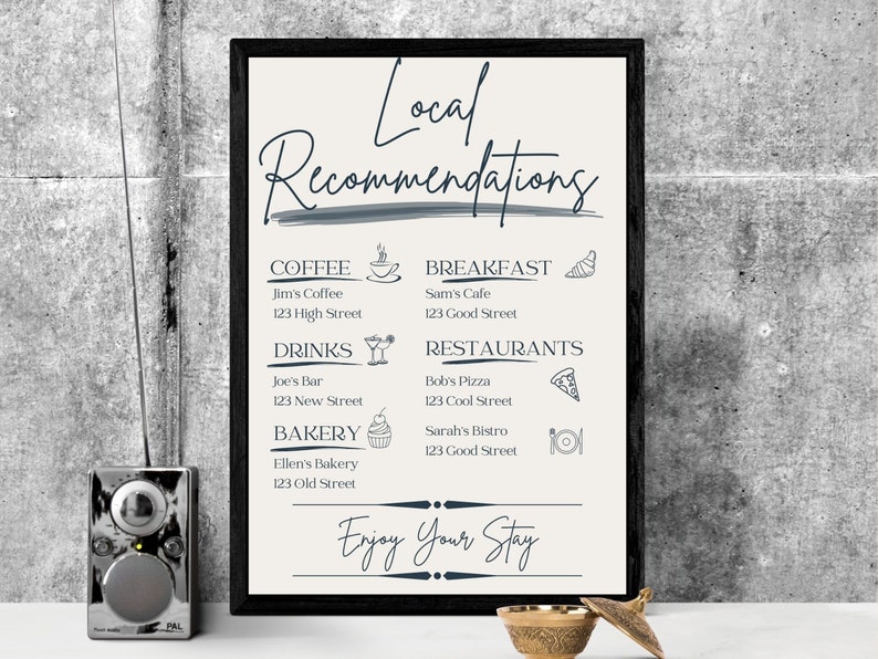 Airbnb Sign Editable, Local Recommendations Sign Template for Airbnb ...