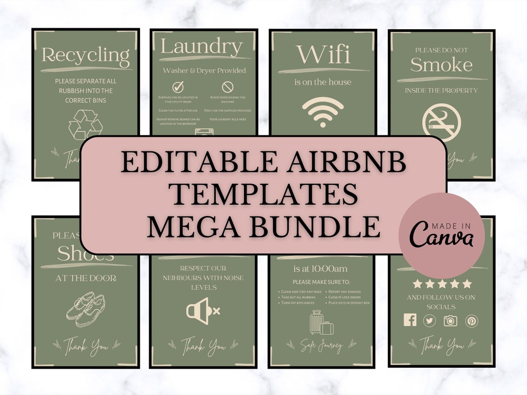 Airbnb Sign Bundle Template, Printable Airbnb Signage, Editable Airbnb ...