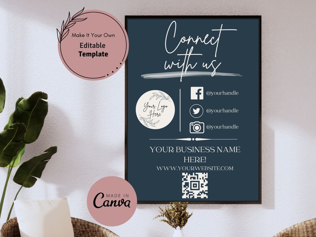 Printable Small Business Social Media Sign Template, Editable QR Code ...