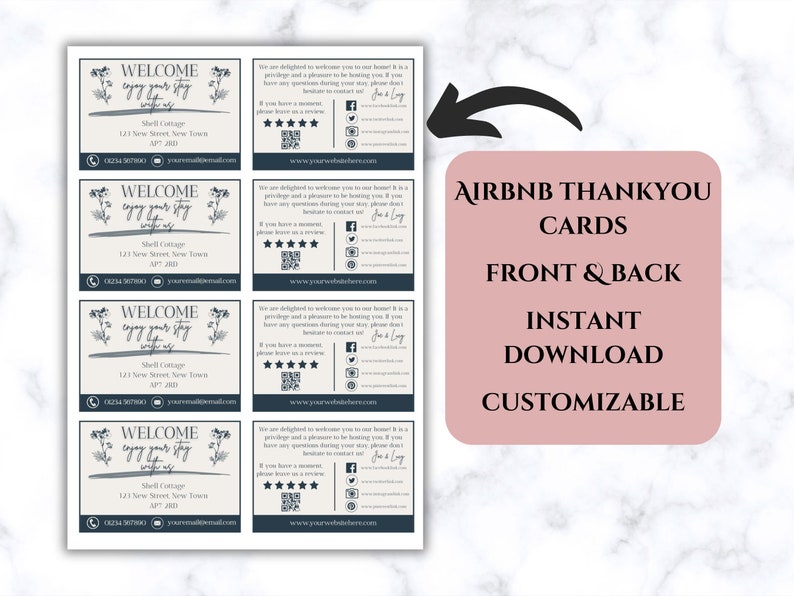 Airbnb Host Thank You Card Template, Editable Canva Airbnb Rental Marketing Template, Printable ...