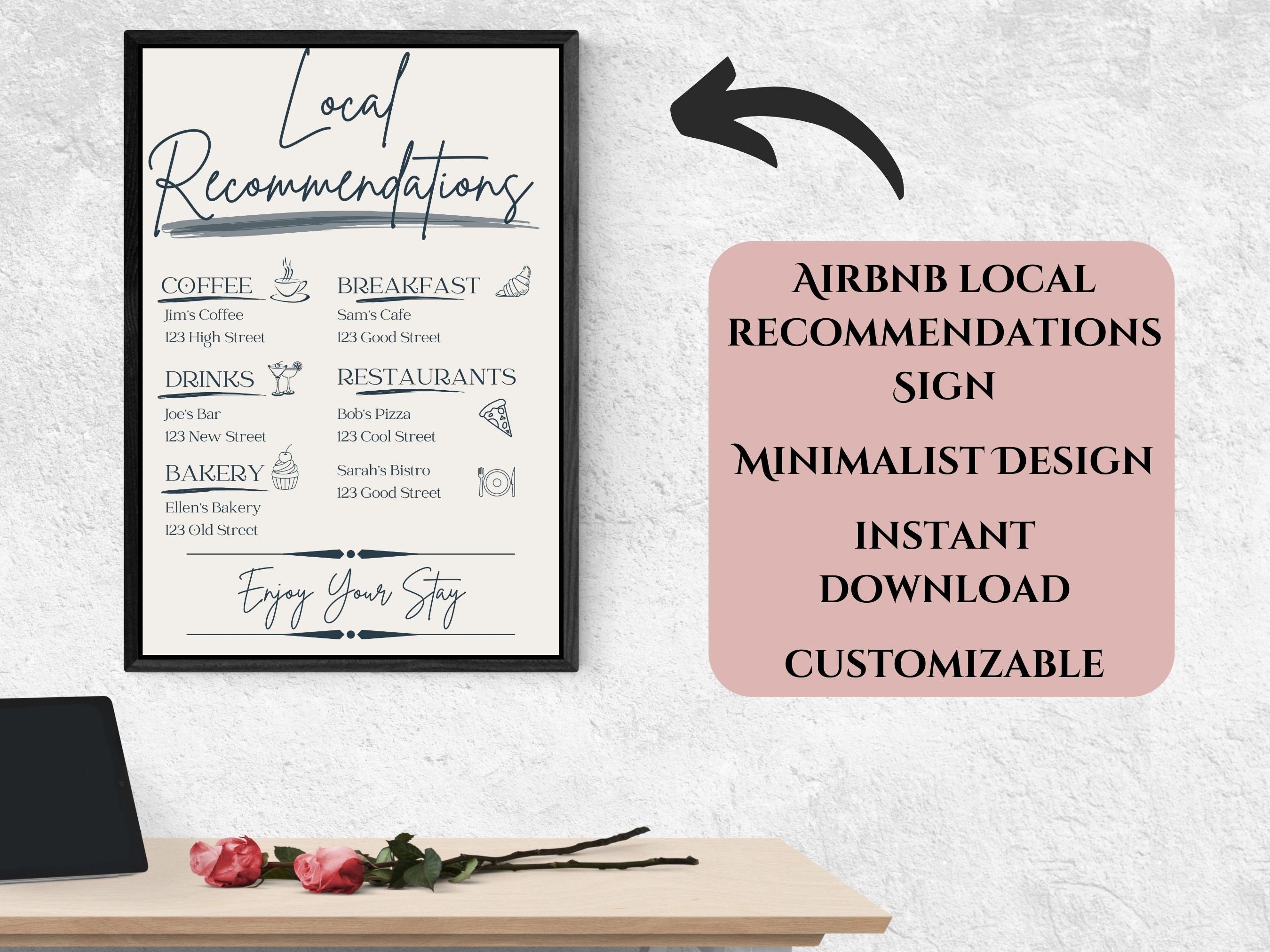 Airbnb Sign Editable, Local Recommendations Sign Template for Airbnb ...