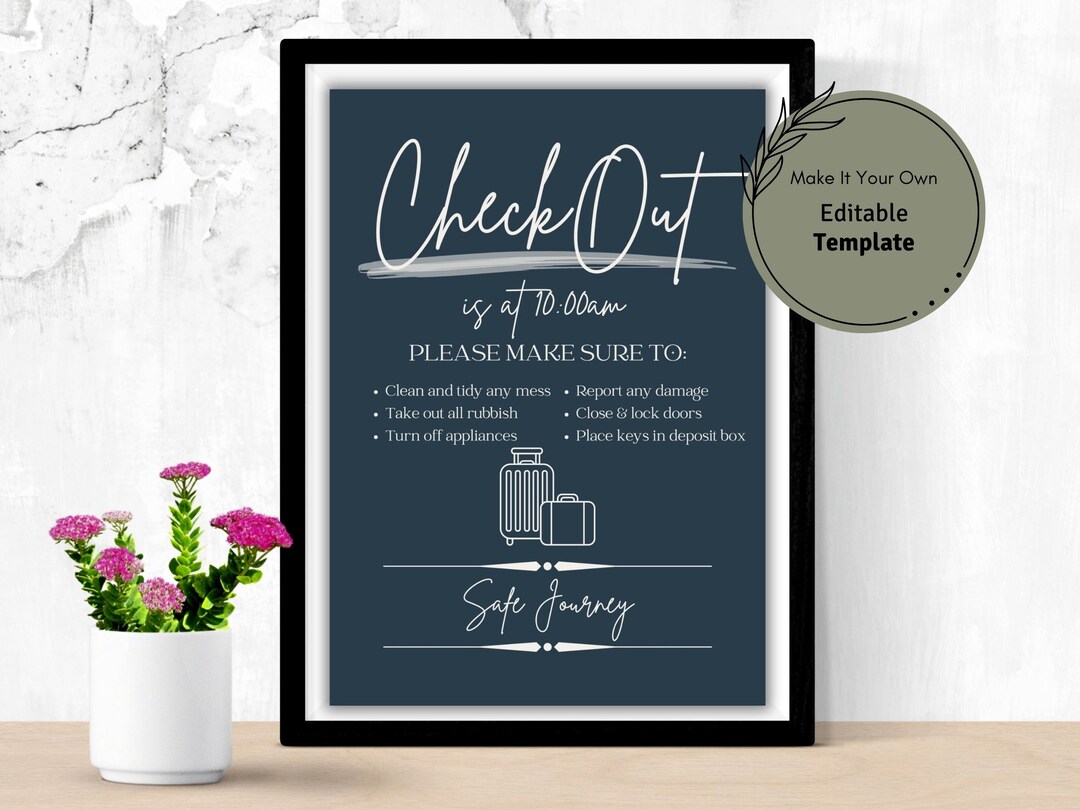 Custom Airbnb Sign Template, Editable Check-out Sign for Airbnb Host ...
