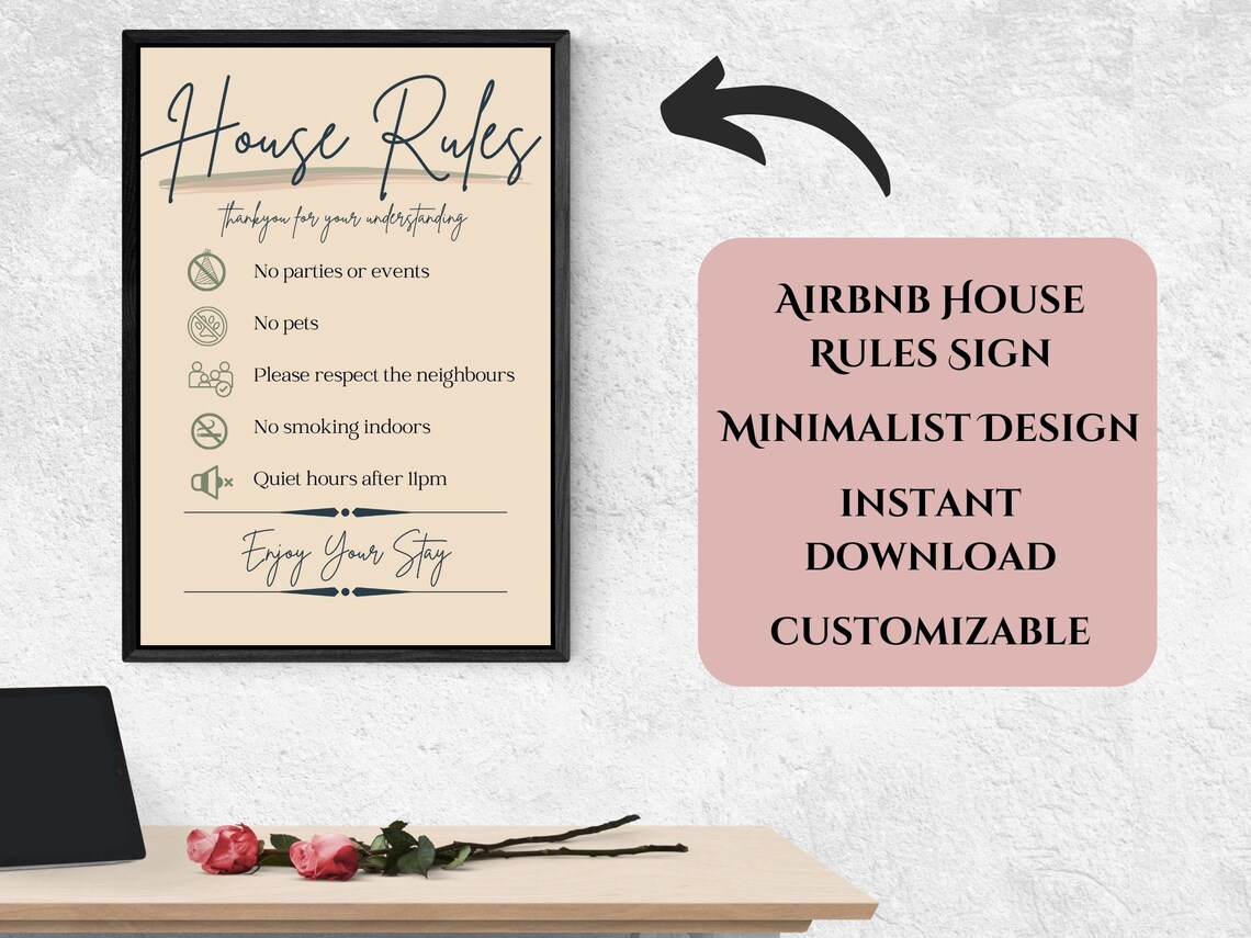 Airbnb House Rules Sign Template, Editable Sign for Airbnb Host ...