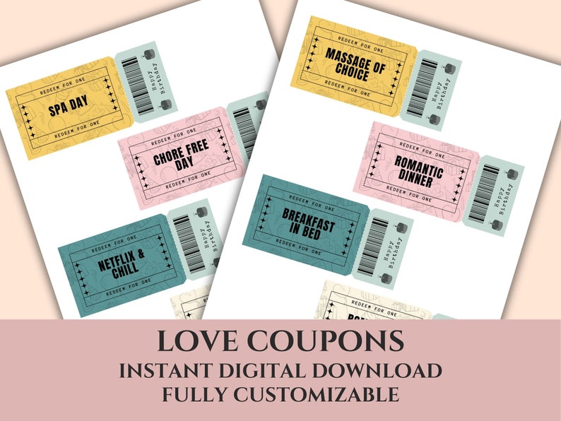 Editable Love Coupon Template, Printable Love Tokens, Last Minute Gift ...