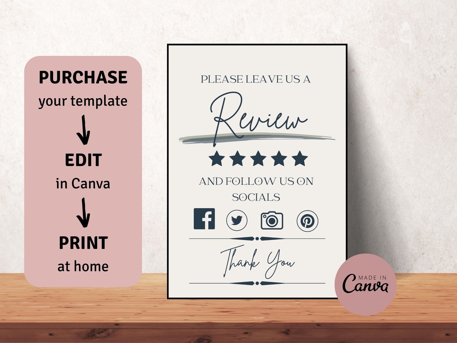 Printable Airbnb Review Sign Template, Editable Social Media Sign for ...