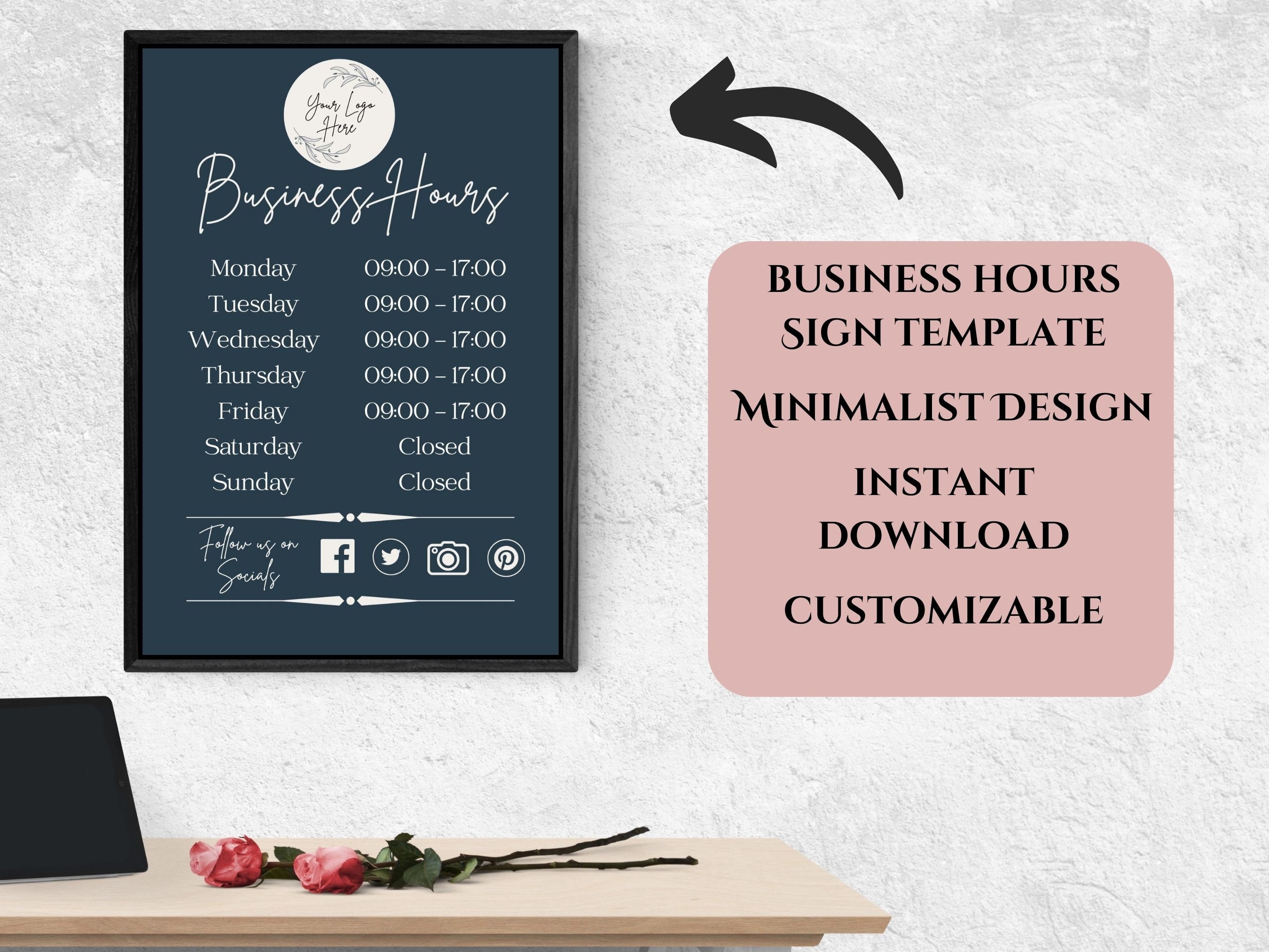 Printable Business Hours Sign Template, Editable Store Opening Times ...