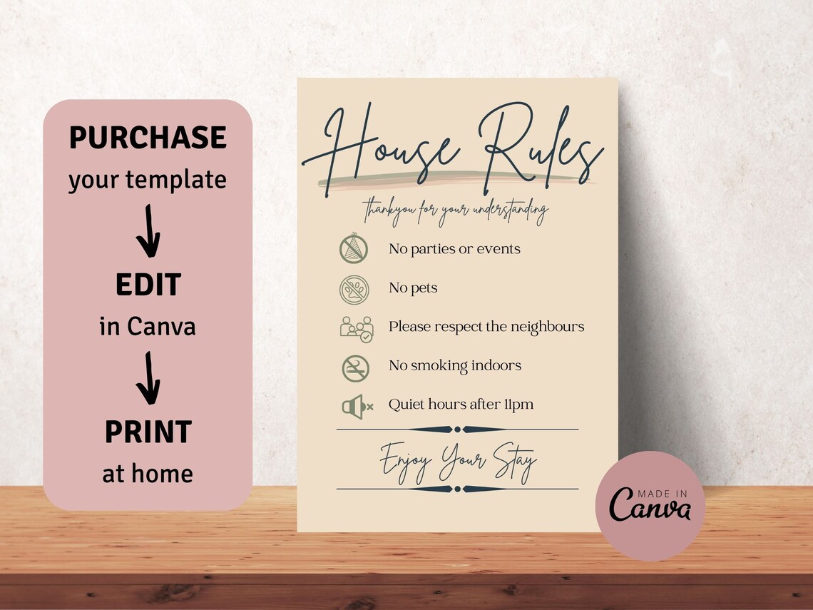 Airbnb House Rules Sign Template, Editable Sign for Airbnb Host ...
