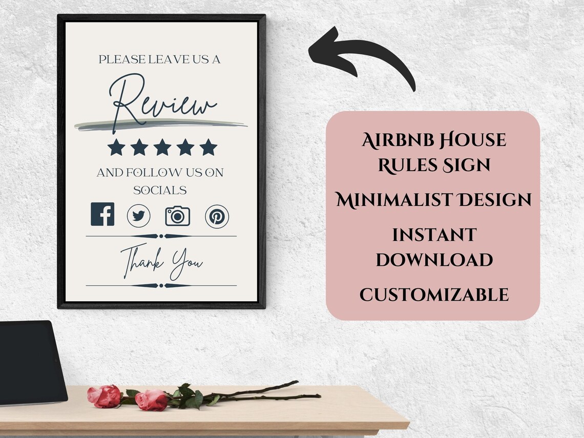 Printable Airbnb Review Sign Template, Editable Social Media Sign for ...