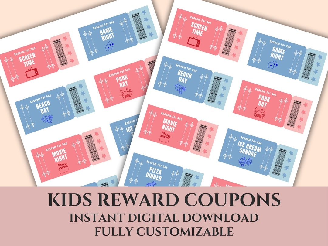 Printable Kids Reward Coupons, Rewards for Kids, Kids Reward Chart ...