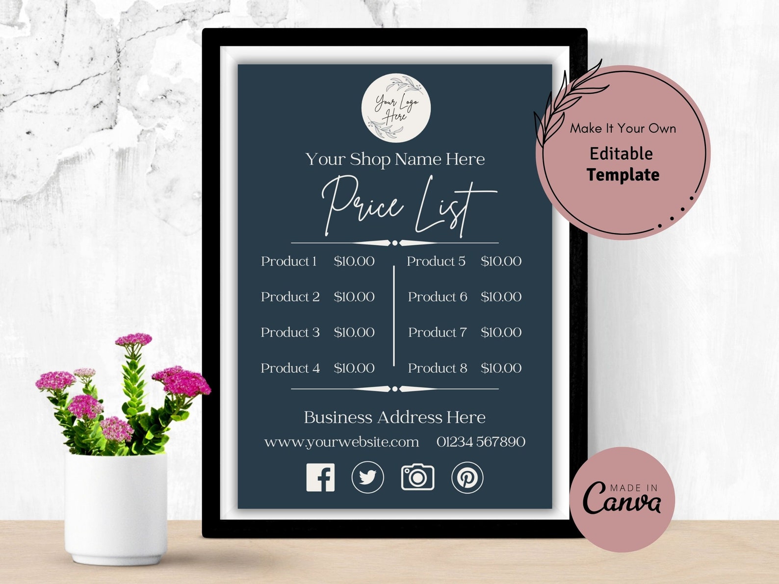 Printable Small Business Price List Template, Editable Pricing Guide ...
