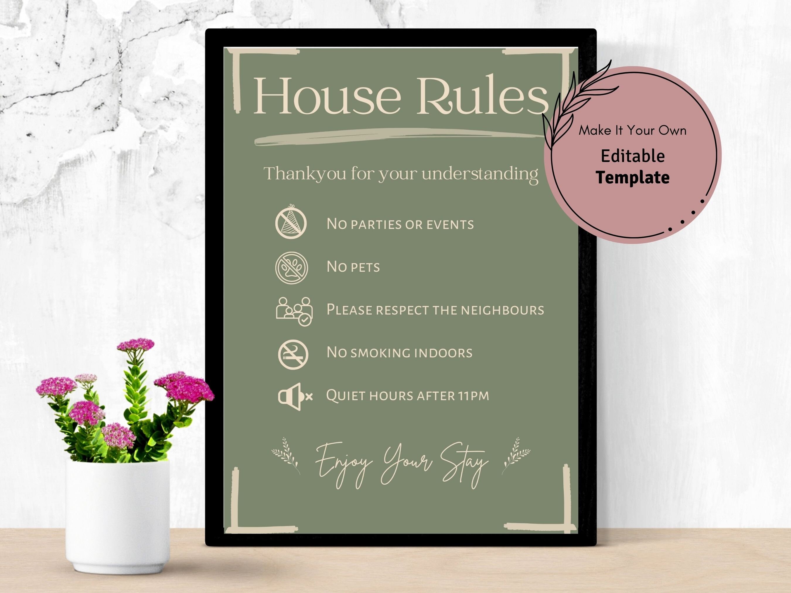 Airbnb Sign Template Editable, House Rules Sign for Airbnb Hosts ...