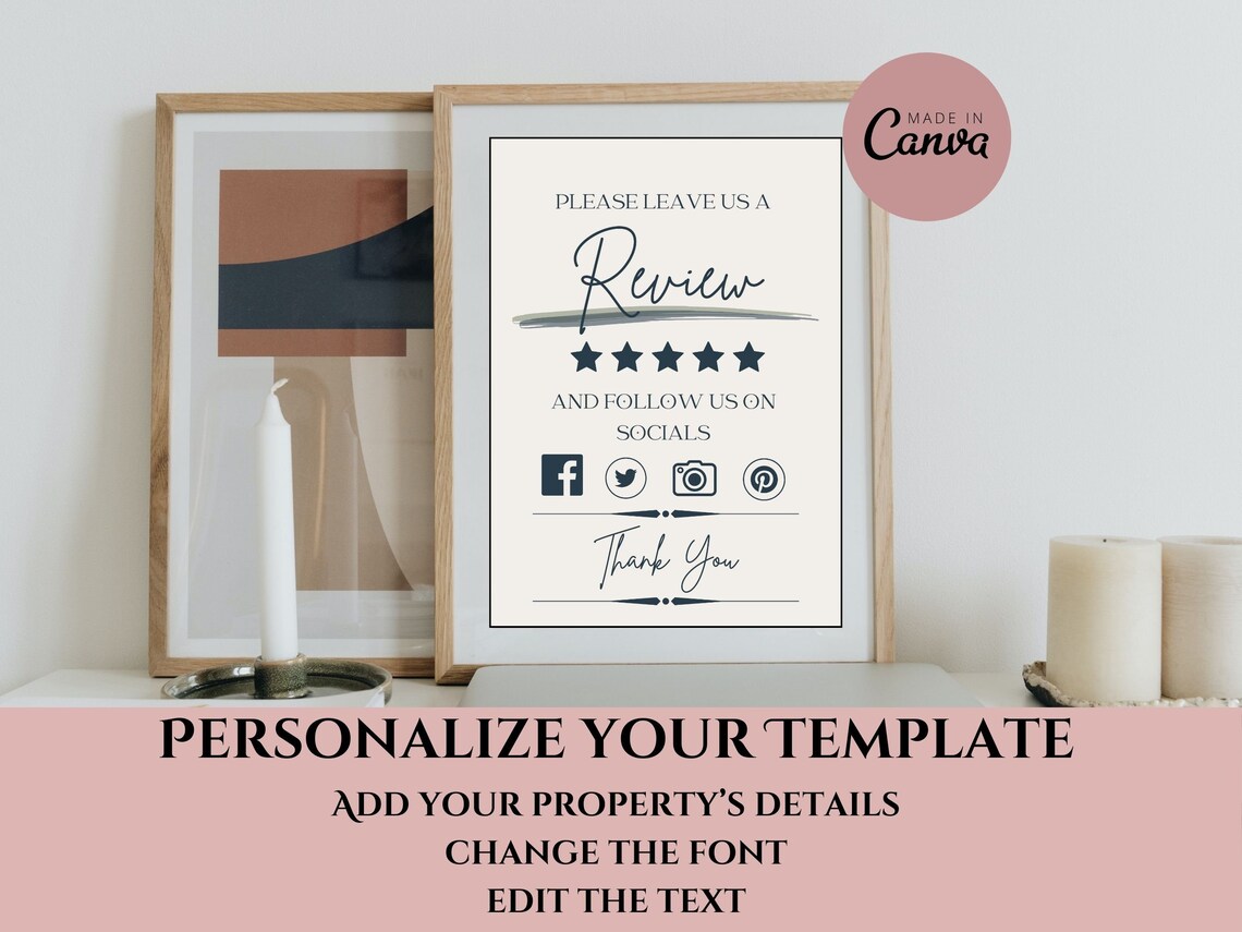 Printable Airbnb Review Sign Template, Editable Social Media Sign for ...
