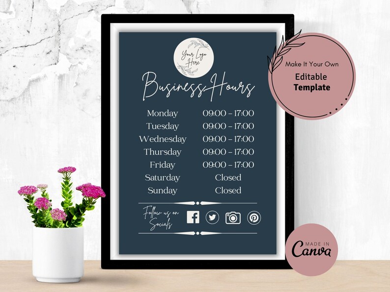Printable Business Hours Sign Template, Editable Store Opening Times ...