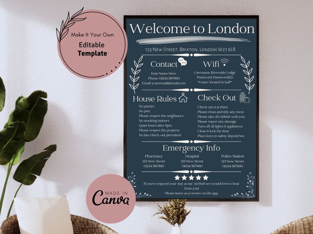Editable Welcome Sign for Airbnb, Guest Check-in Guide Airbnb, Editable ...